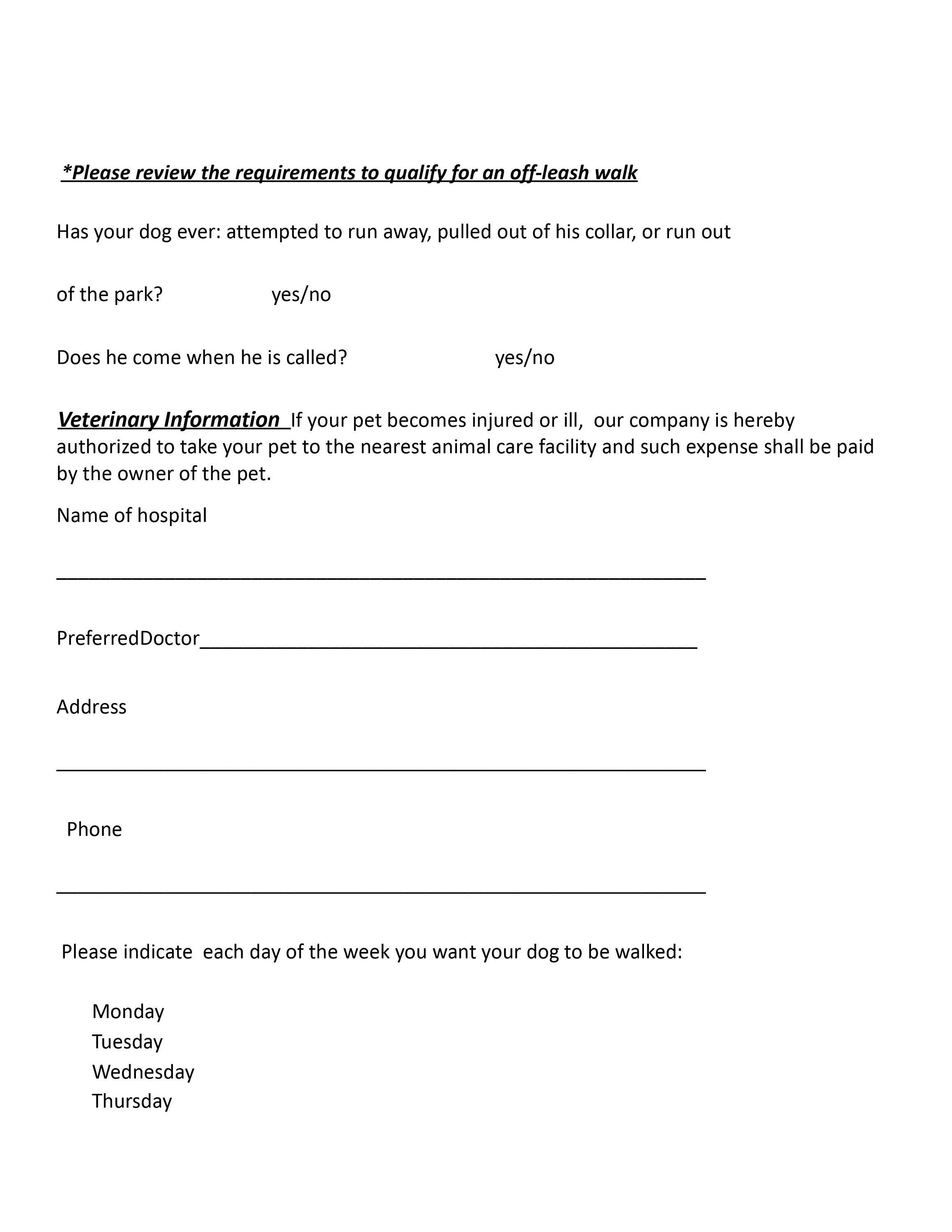 Dog Walking Registration Form With Service Agreement Pet | Etsy