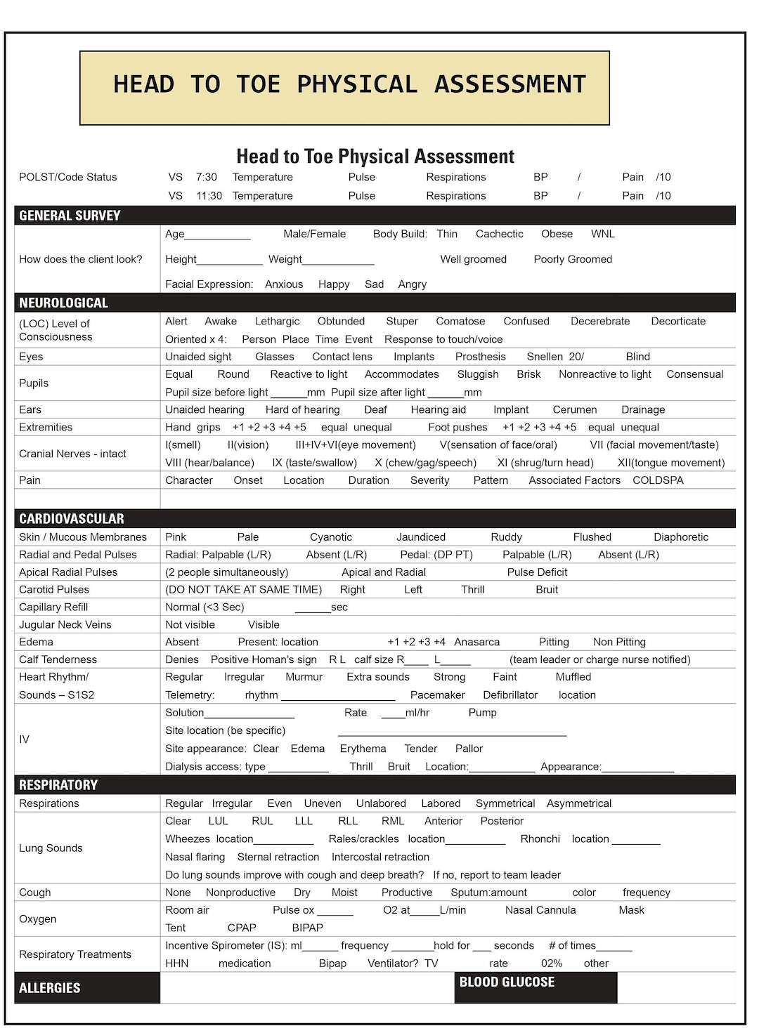 Head To Toe Assessment Nursing Template Head To Toe Assessment