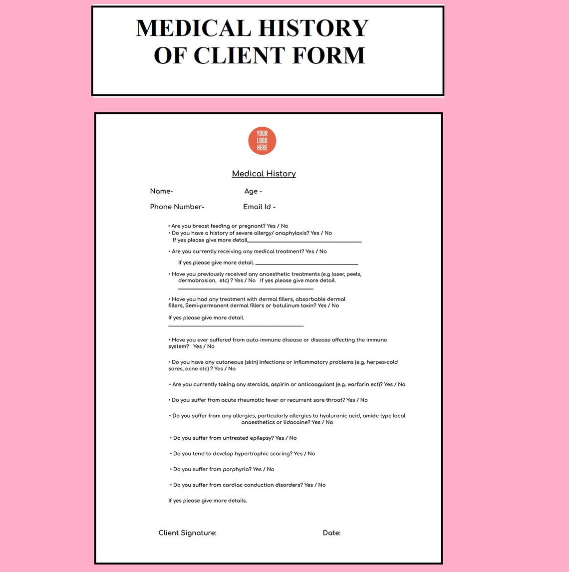 Hyaluron Pen Form Full Kit Template 100% Editable Template | Etsy