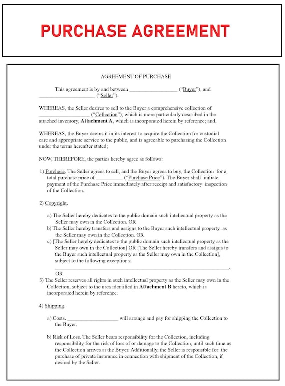 Purchase Agreement Purchase Contract PDF and Word Files - Etsy