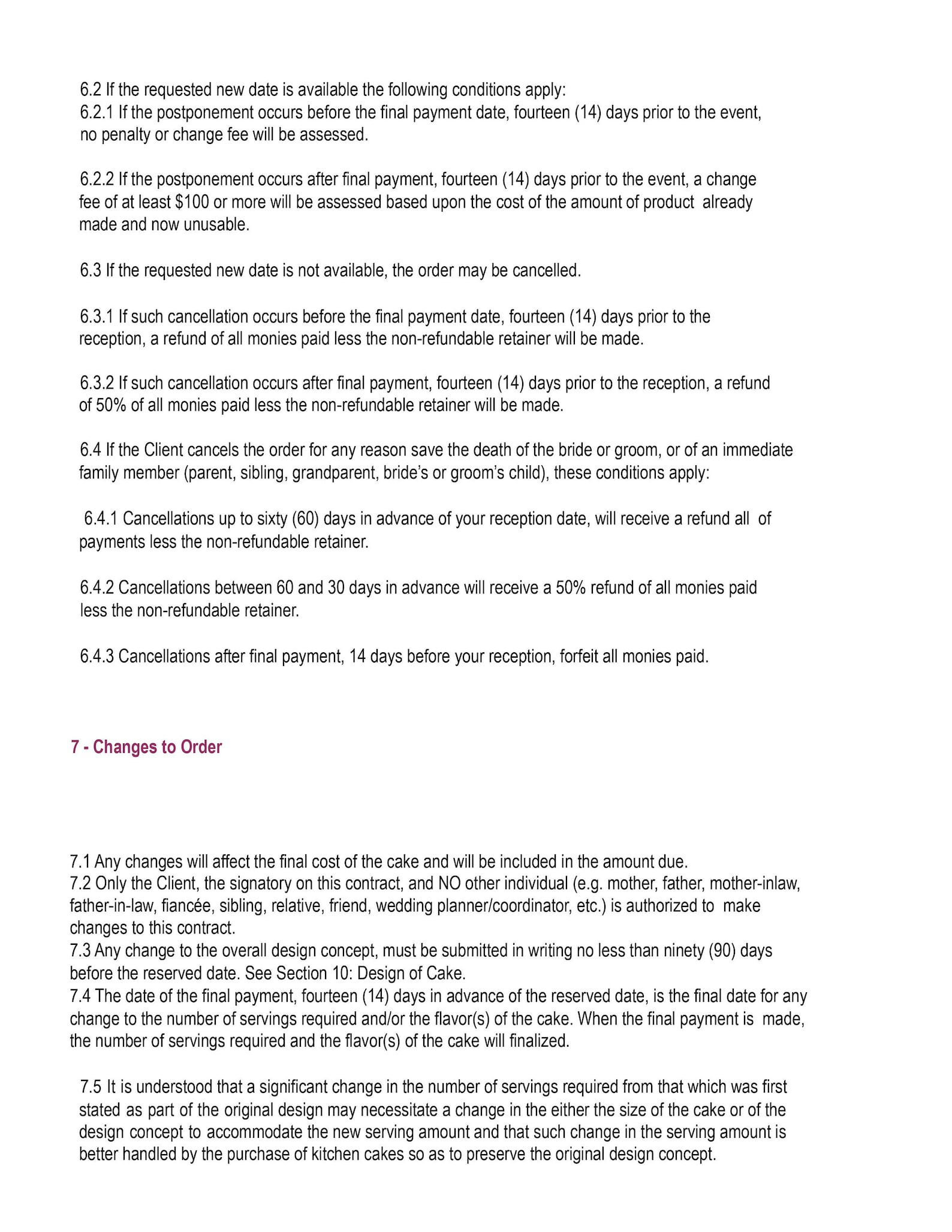 Wedding Cake Contract Template Editable Bakery Client - Etsy