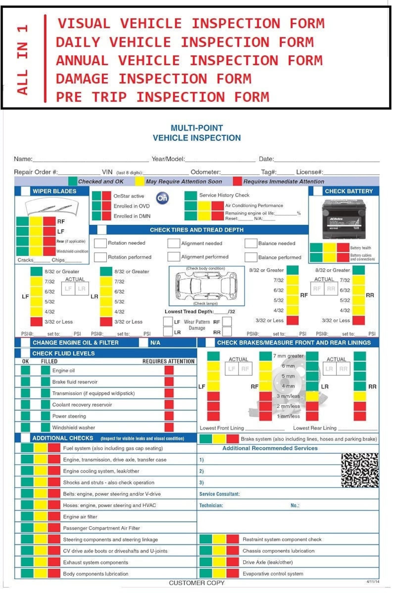 Visual Vehicle Inspection Report Vehicle Inspection | Etsy