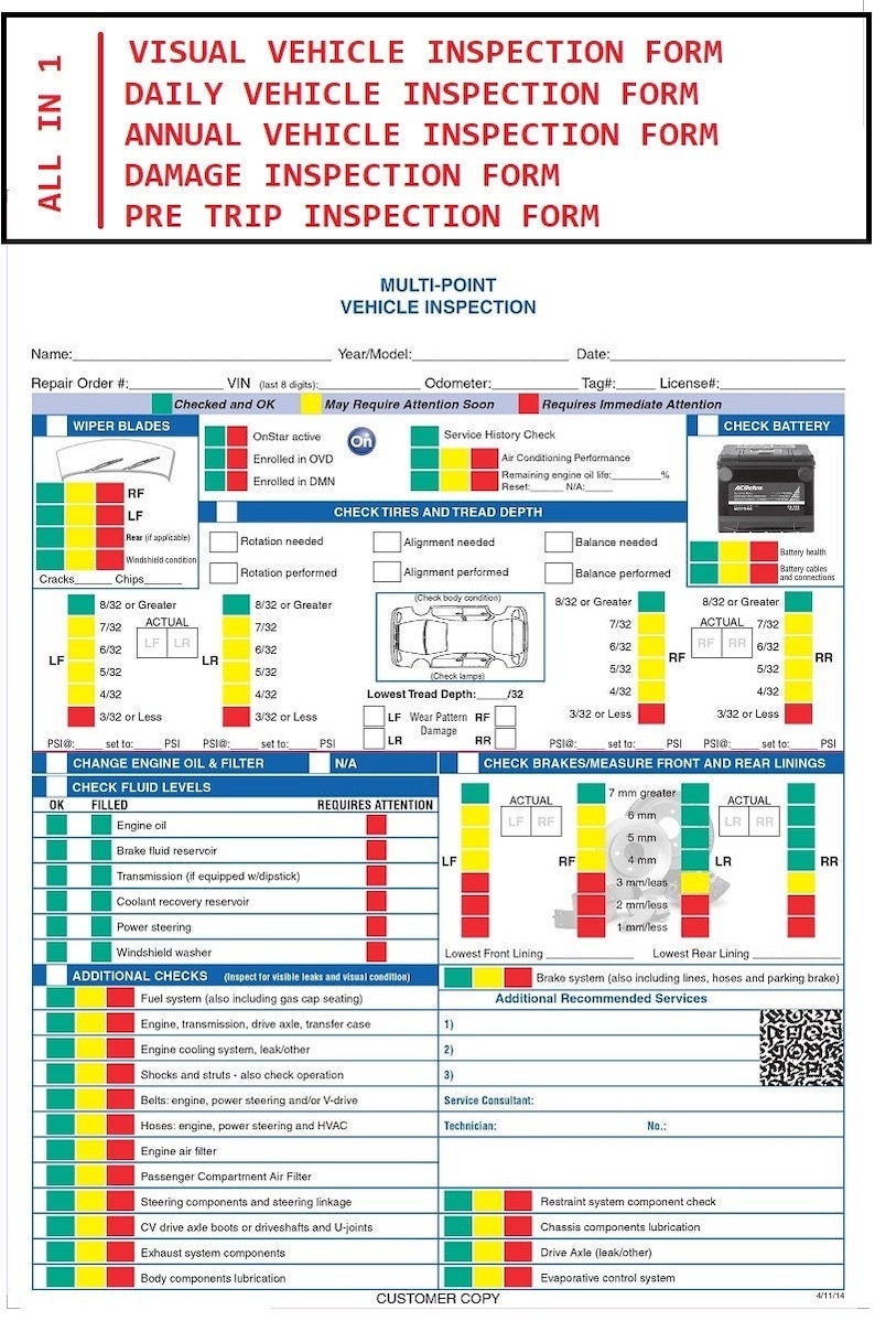 Visual Vehicle Inspection Report Vehicle Inspection - Etsy