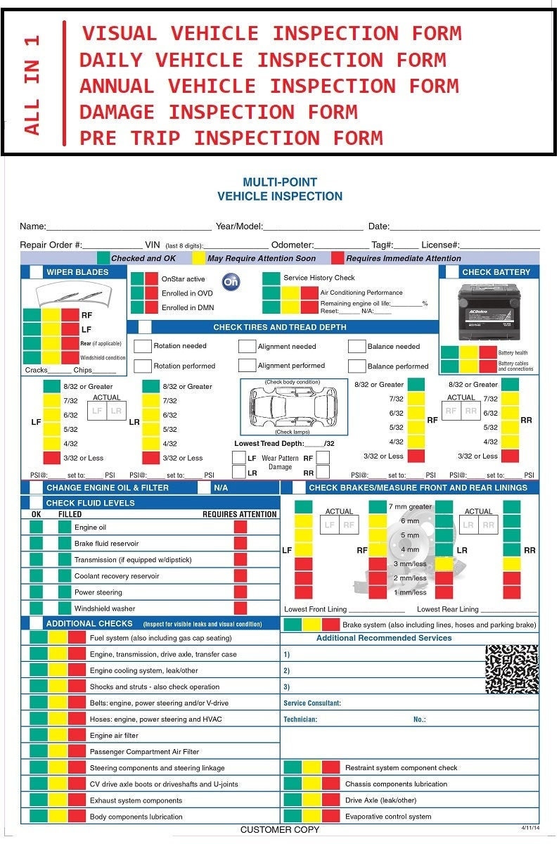 Visual Vehicle Inspection Report - Vehicle Inspection Worksheet ...