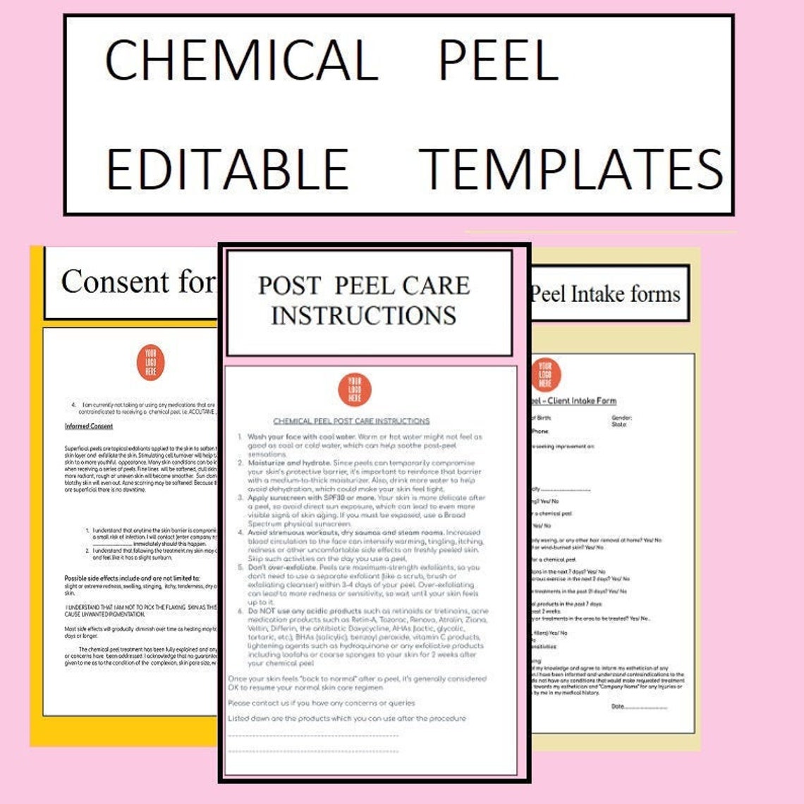 Chemical Peels Templates, Consent Forms, Intake Forms, Post Peel ...