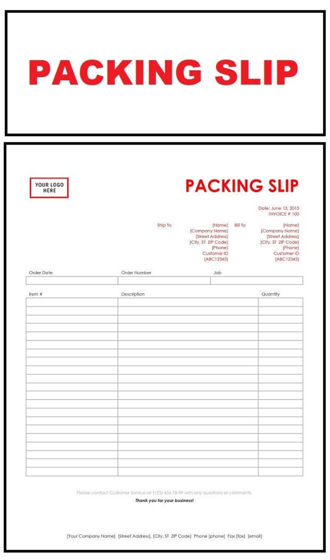 Order Packing Slip - Printable Packing Slip - Editable Packing Slip in ...