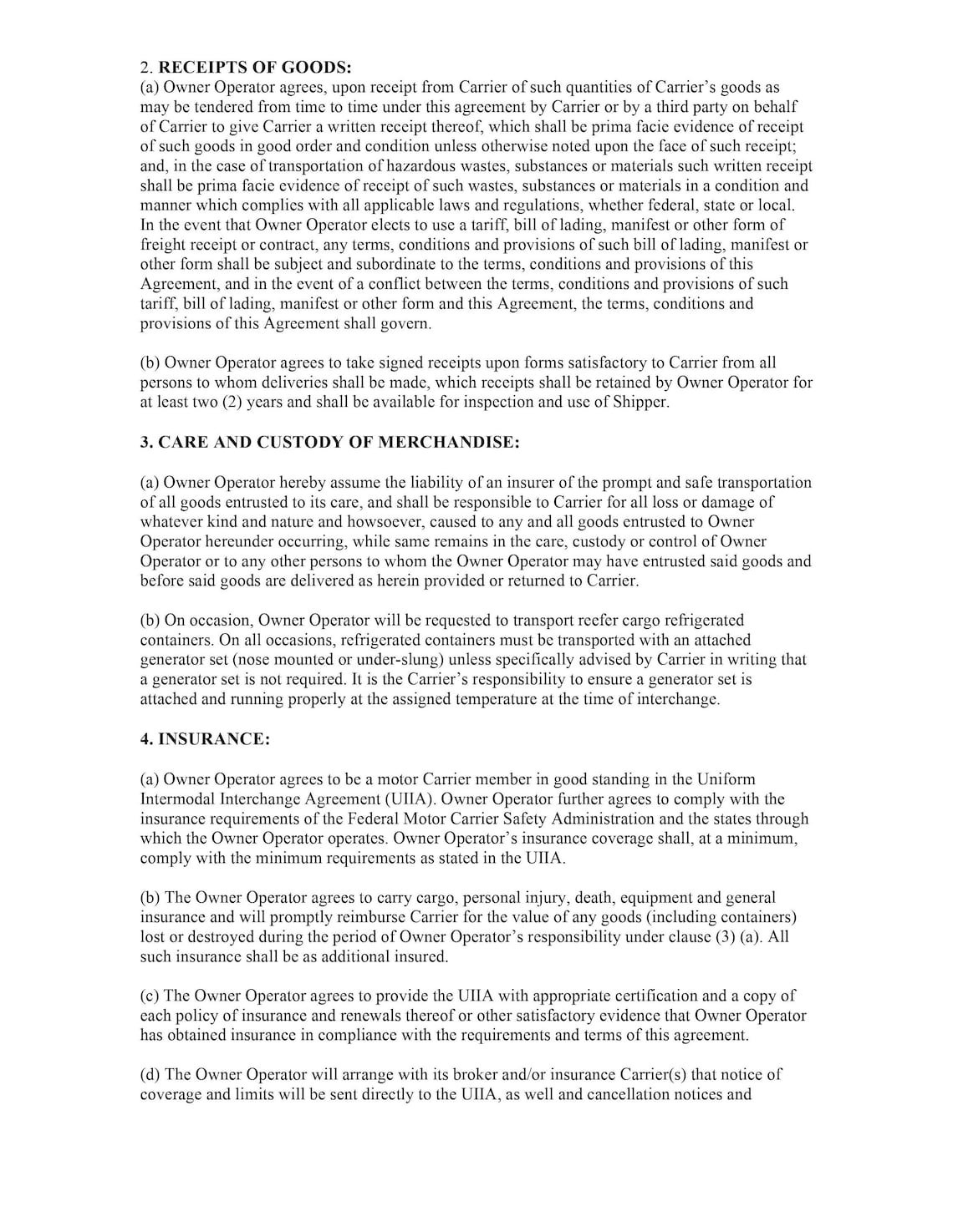 Owner Operator Lease Agreement With Policy Contract - Owner Operator ...