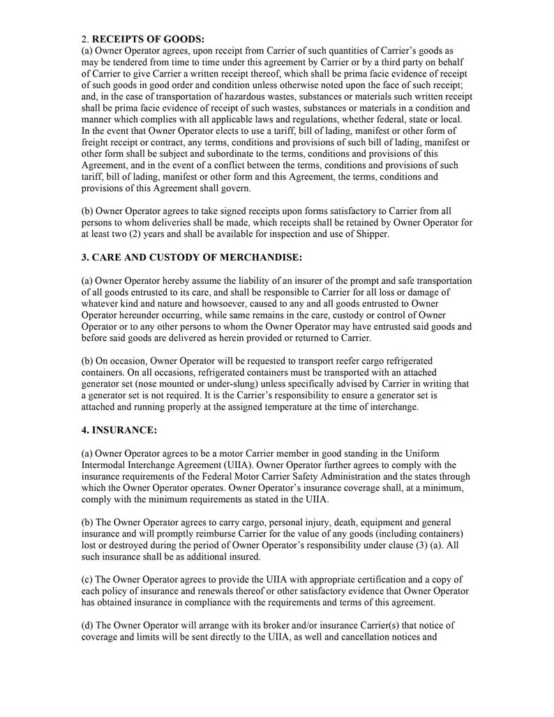 Owner Operator Lease Agreement With Policy Contract - Owner Operator ...