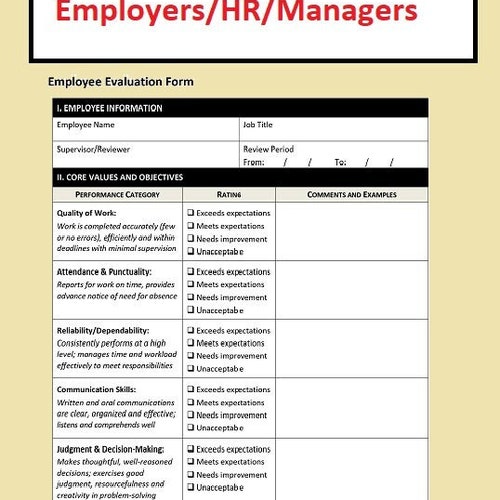 Employee Performance Review Template Appraisal Form MS - Etsy UK