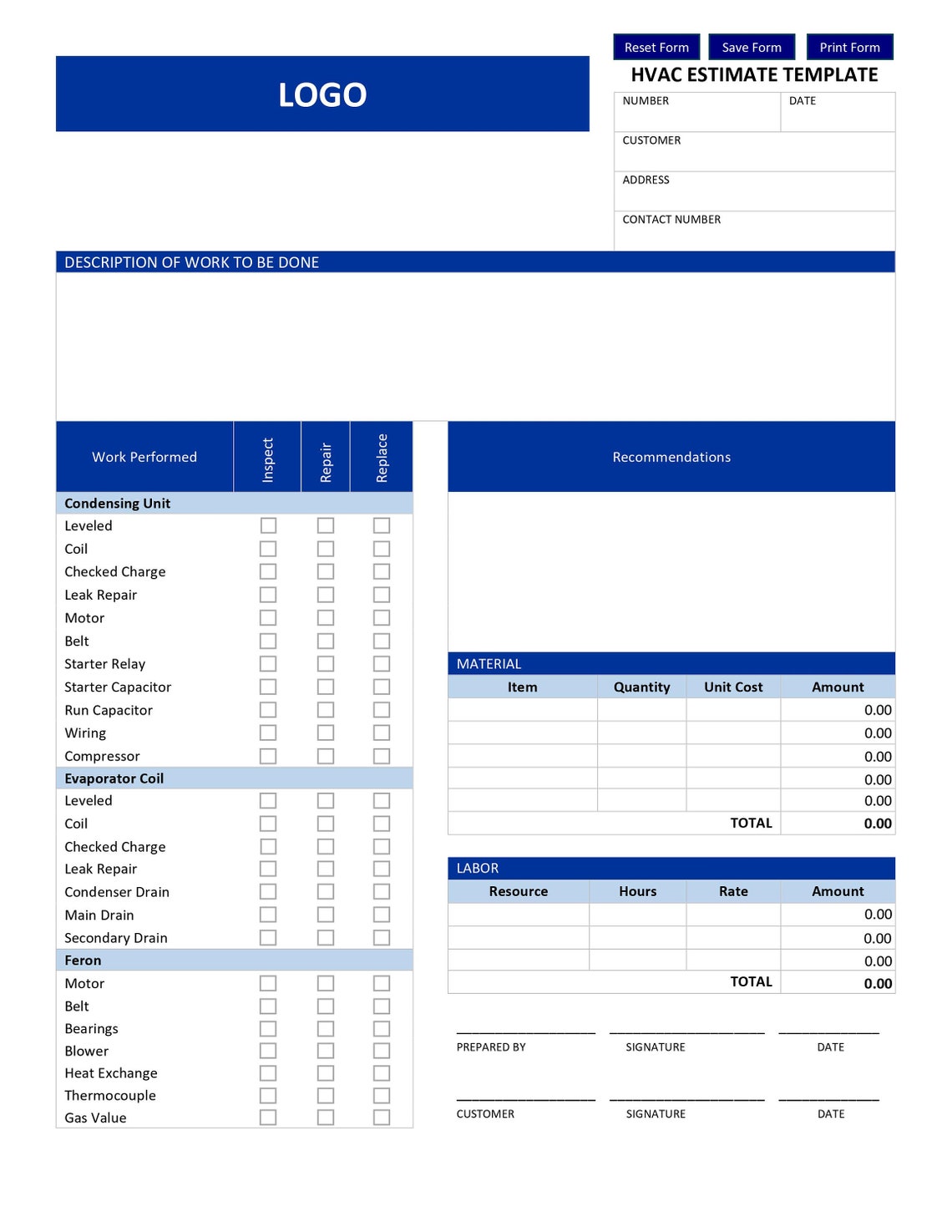 HVAC Estimation Job Form Template Fillable PDF File - Etsy