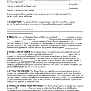 Rent to Own Agreement - Lease to Own Option Agreement - Lease to ...