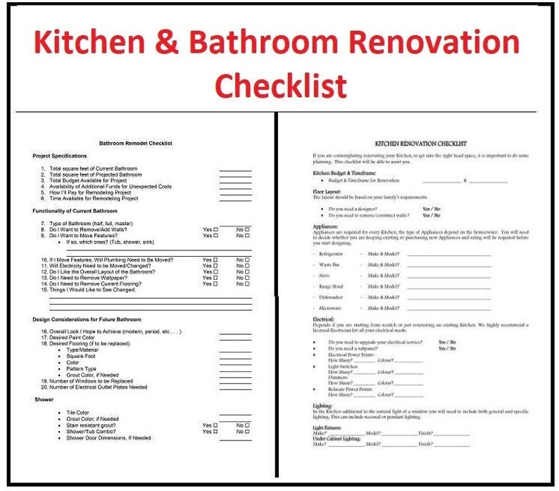 Kitchen and Bathroom Renovation Checklist - All in One Checklist ...