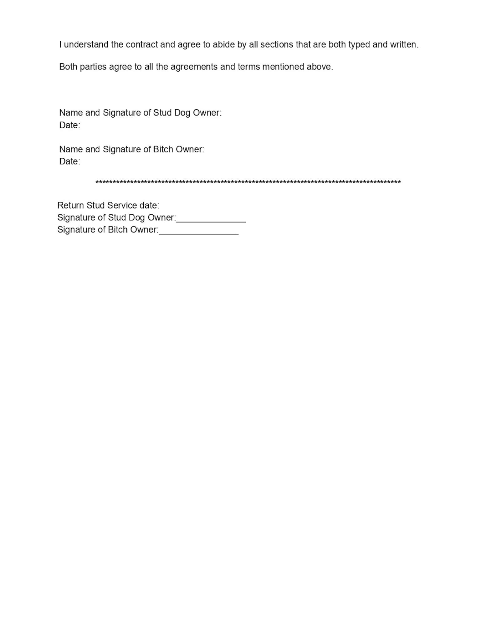Dog Breeding Contract Dog Stud Contract Editable Files - Etsy