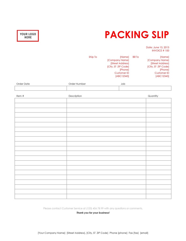 Order Packing Slip - Printable Packing Slip - Editable Packing Slip in ...