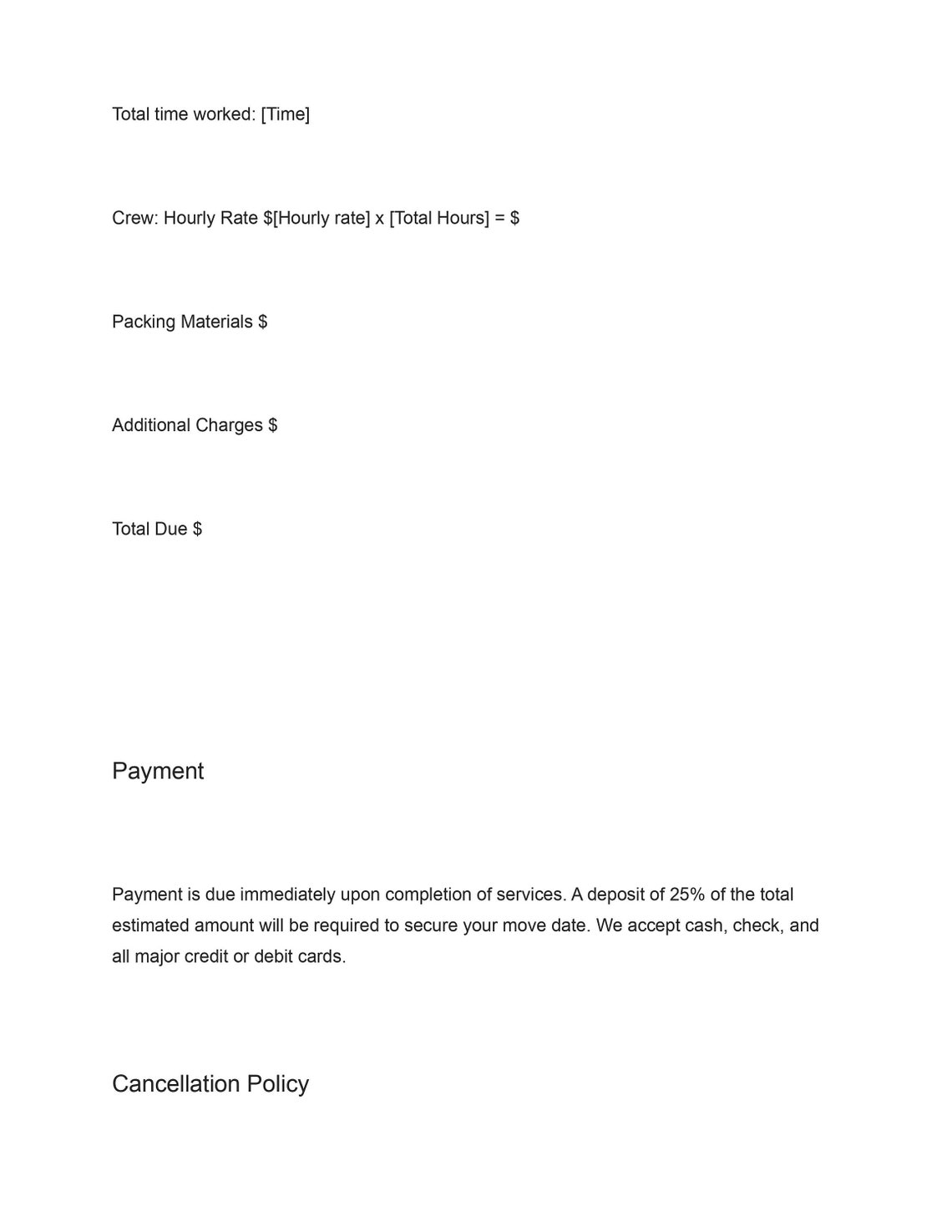 Moving Services Contract - Packaging and Moving Services Agreement ...