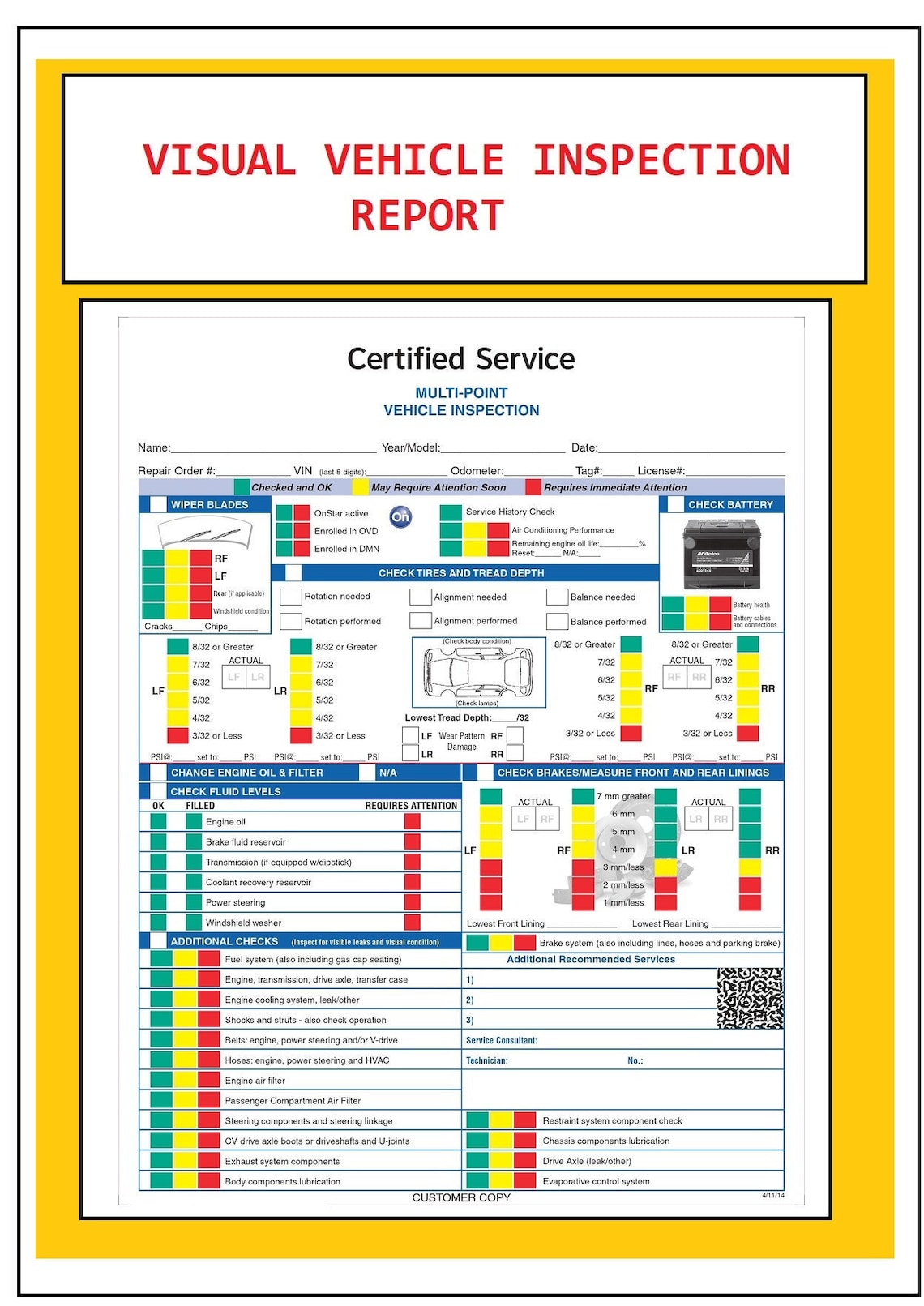 Visual Vehicle Inspection Report - Vehicle Inspection Worksheet ...