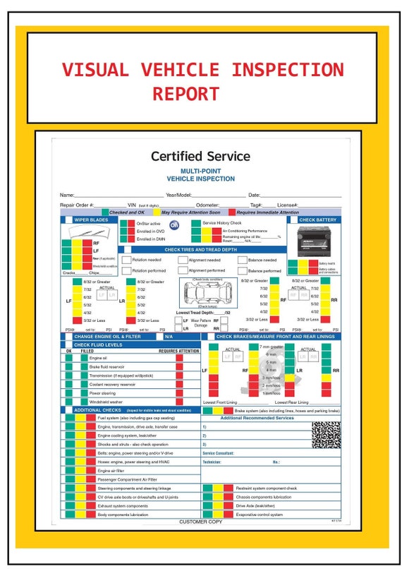Visual Vehicle Inspection Report Vehicle Inspection | Etsy Canada