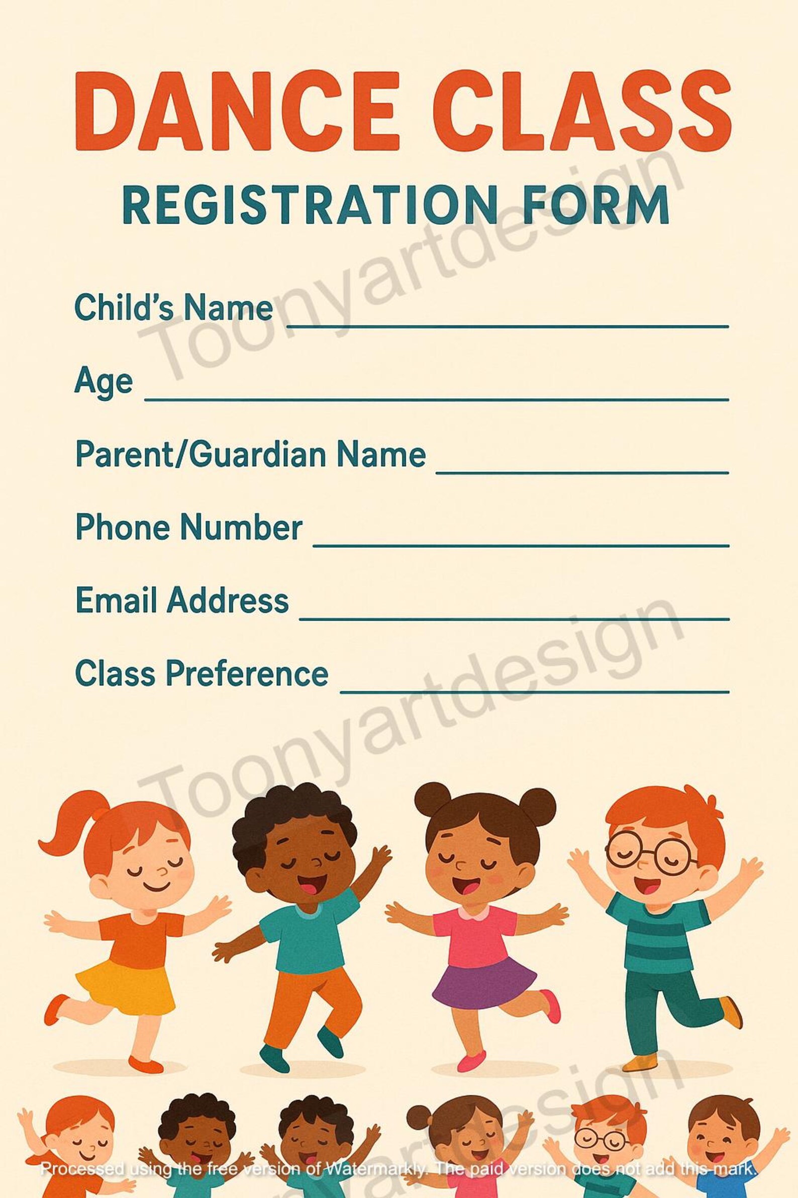 Dance Class Registration Form With Agreement - Dance Class Registration ...