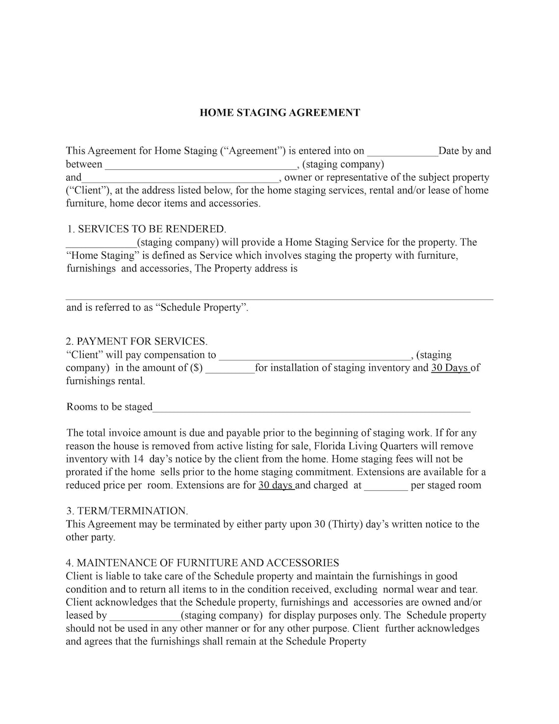 Editable Home Staging Agreement - Home Staging Template - Home Staging ...