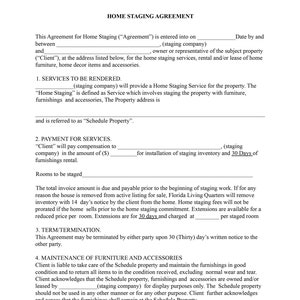 Editable Home Staging Agreement - Home Staging Template - Home Staging ...