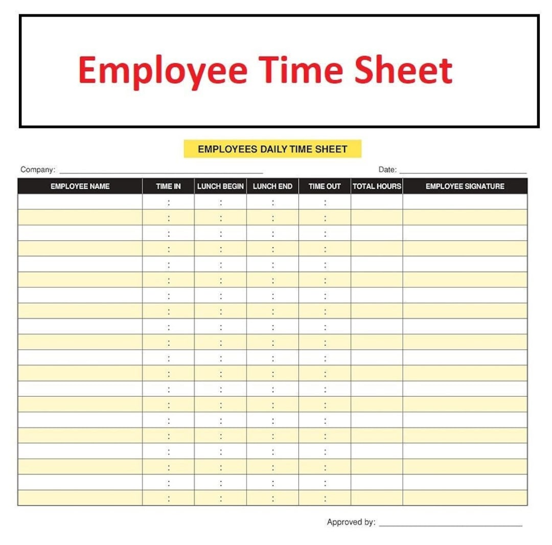 Employee Time Sheet - Daily Timesheet - Time Tracker Card - Time Log ...