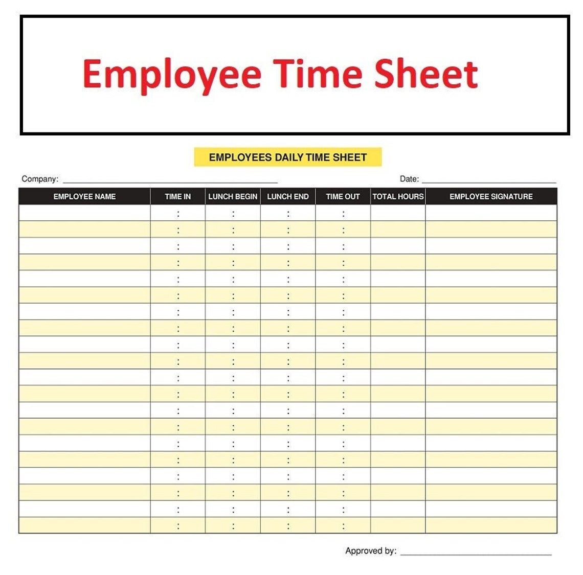 Employee Time Sheet Daily Timesheet Time Tracker Card - Etsy