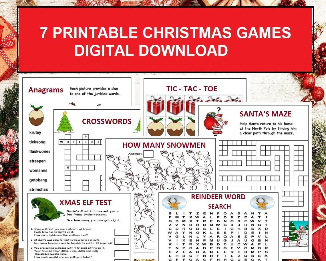 7 Christmas Printable Games for Kids Party Games for Adults | Etsy