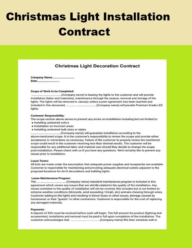 Christmas Light Decoration Contract / Agreement Christmas - Etsy Hong Kong