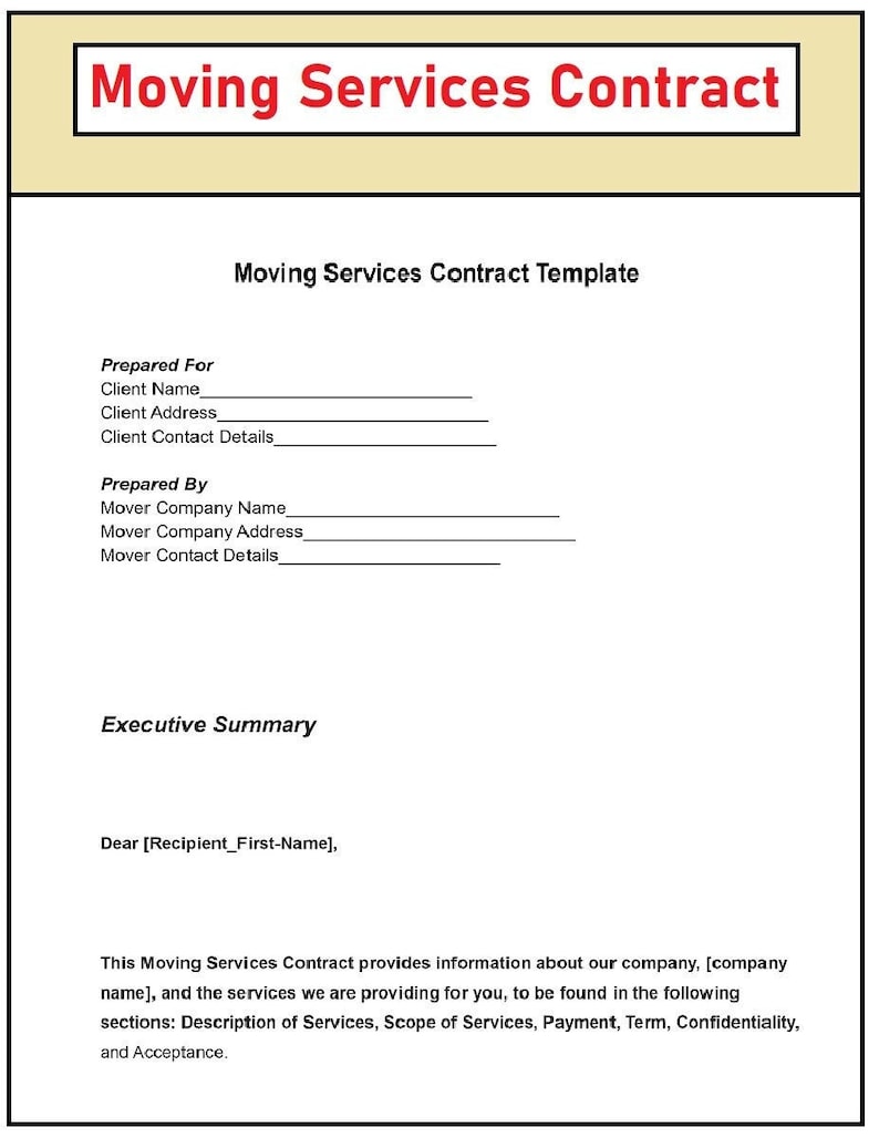 Moving Services Contract Packaging and Moving Services - Etsy