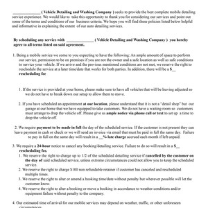 Vehicle Detailing Services Agreement - Vehicle Washing and Detailing ...