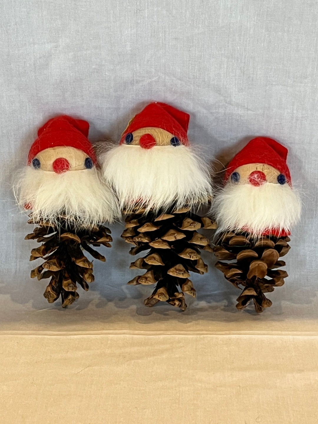 Set of Three Vintage Fur Pine Cone Santa Ornaments - Etsy