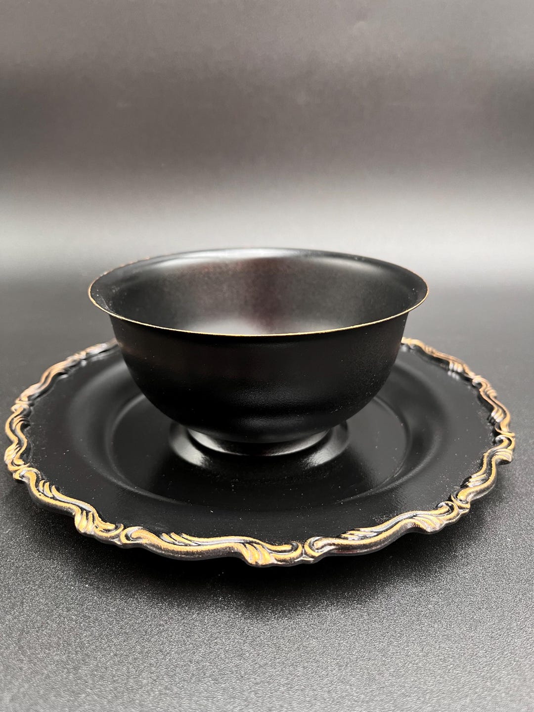 Decorative Bowl With Underplate Black Gold - Etsy