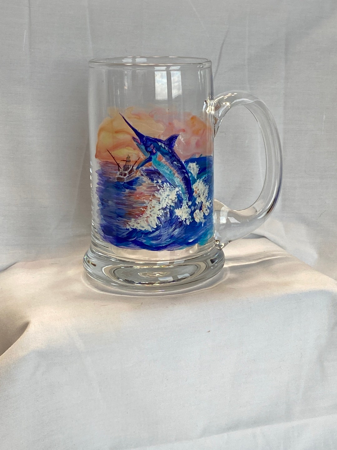 Marlin Fishing Themed Stein Stunning Hand Painted Fishing Nautical - Etsy