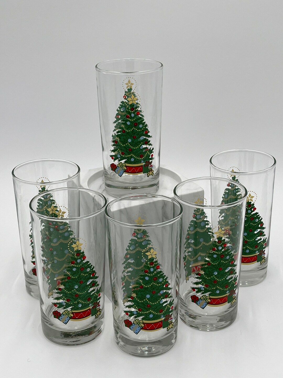 Christmas Tree Drinking Glasses Home Interior Vintage SET OF 7 - Etsy