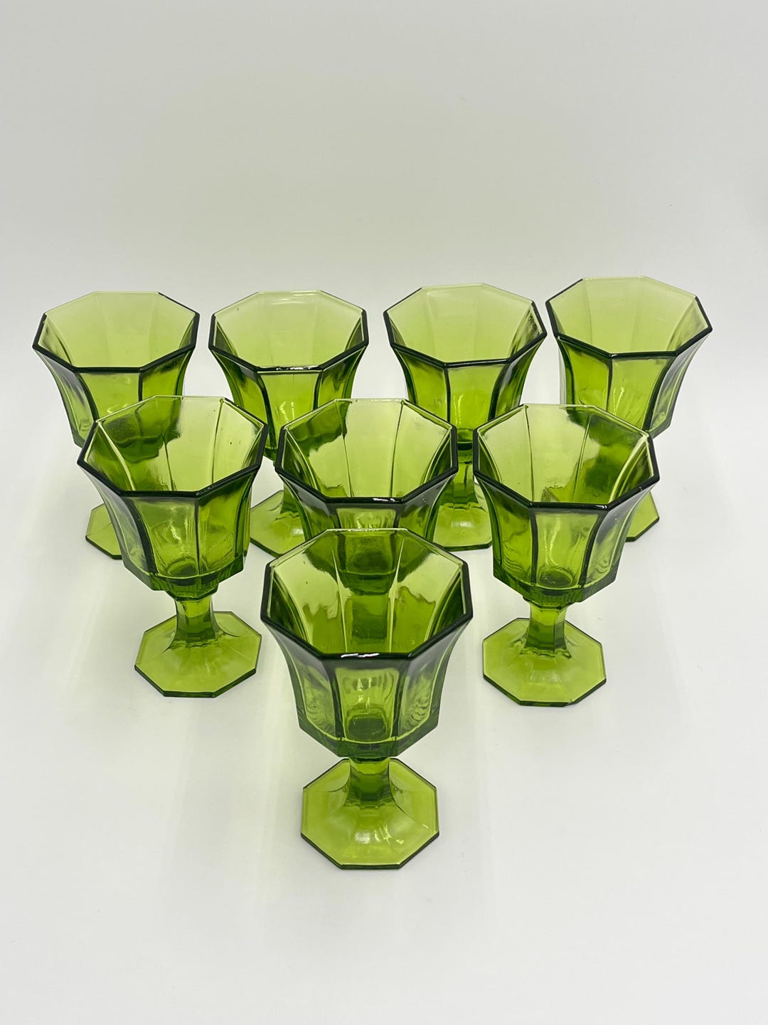 Vintage Independence Octagonal Green Footed Wine or Juice Glasses Set ...