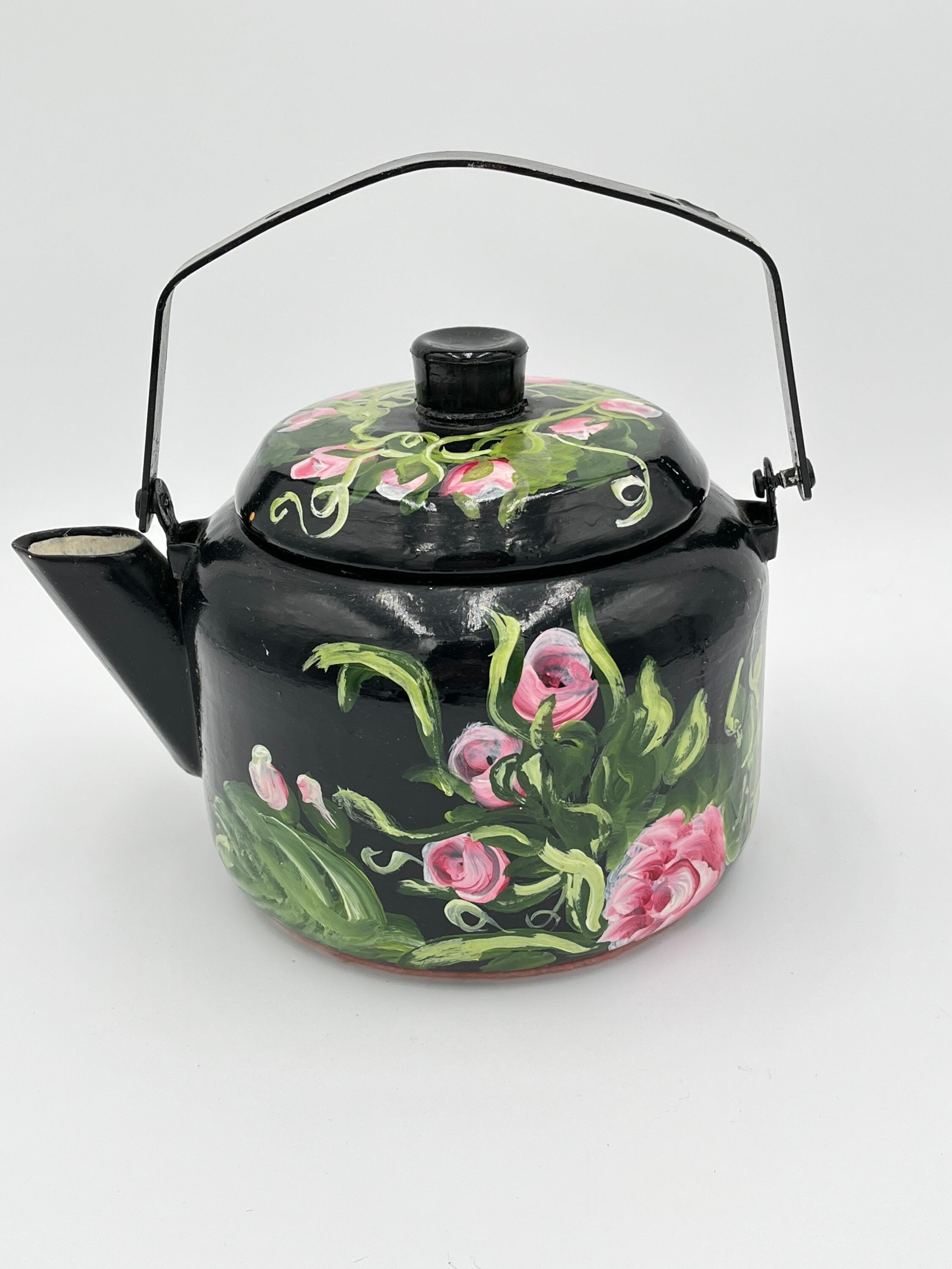 Iron Skillet Clock With Matching Decorative Kettle Hand Painted Rose - Etsy