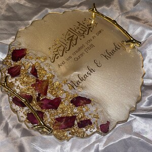 Round Custom Resin Ring Plate With Handles Nikkah Wedding Personalise ...