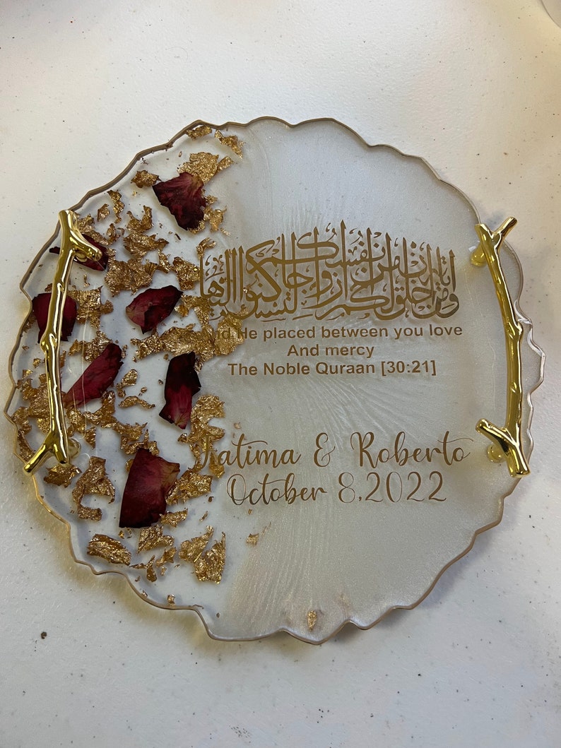 Round Custom Resin Ring Plate With Handles Nikkah Wedding - Etsy