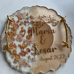 Round Custom Resin Ring Plate With Handles Nikkah Wedding Personalise ...