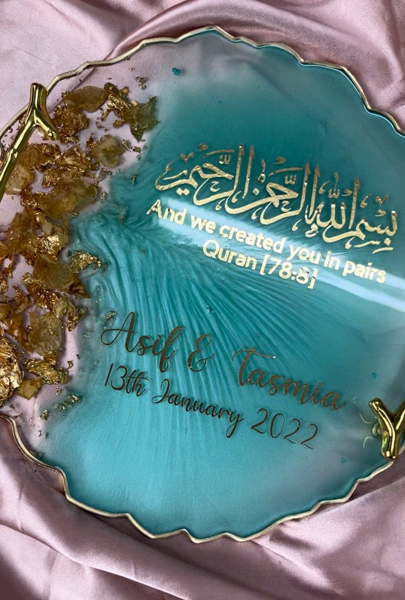 Round Custom Resin Ring Plate With Handles Nikkah Wedding - Etsy