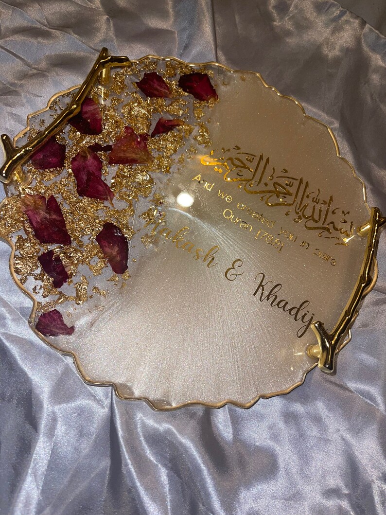 Round Custom Resin Ring Plate With Handles Nikkah Wedding - Etsy