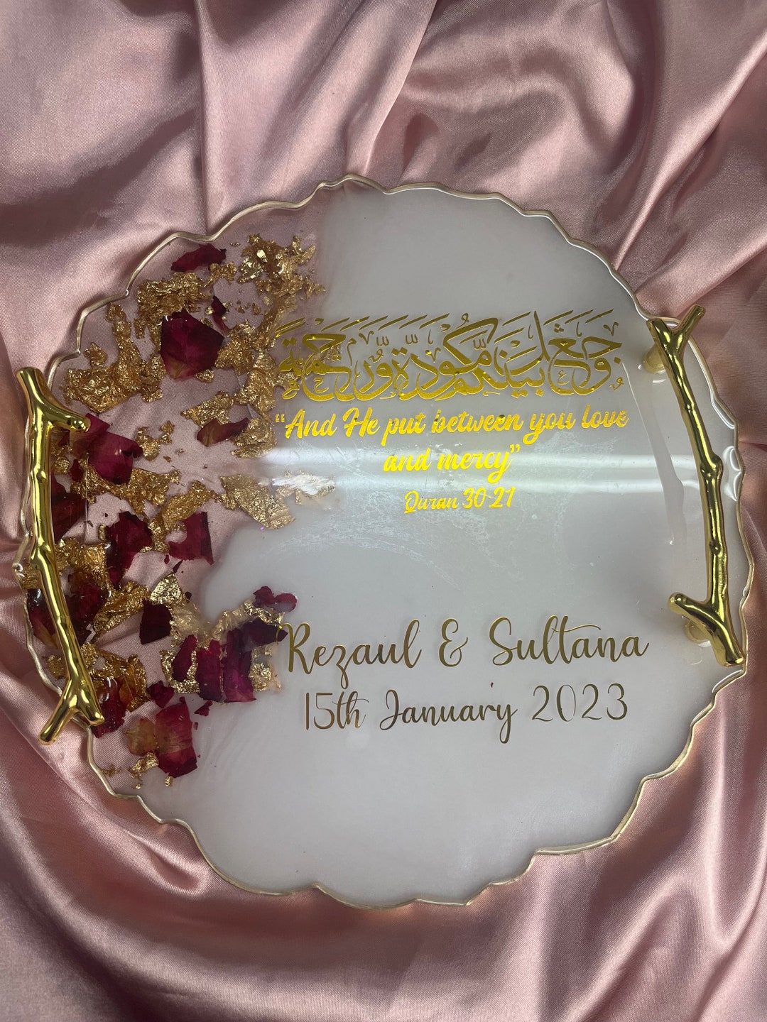 Round Custom Resin Ring Plate With Handles Nikkah Wedding - Etsy