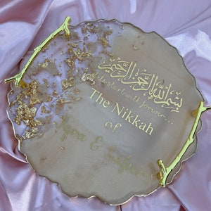 Round Custom Resin Ring Plate With Handles Nikkah Wedding Personalise ...