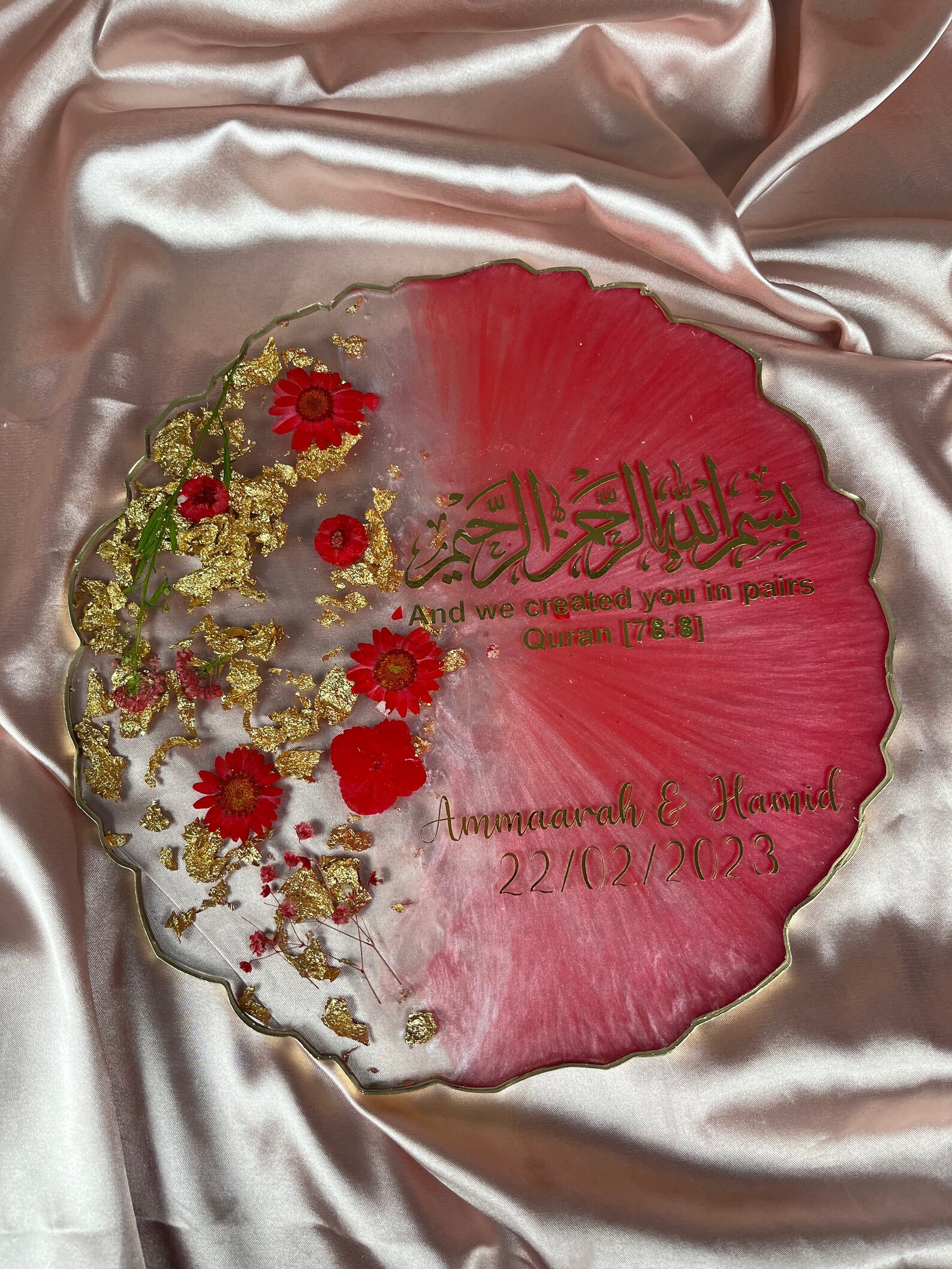 Round Custom Resin Ring Plate With Two Ring Holders Nikkah - Etsy UK