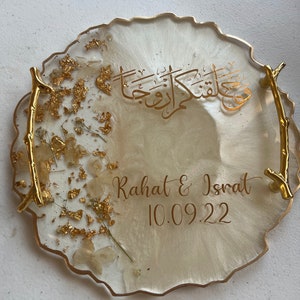 Round Custom Resin Ring Plate With Handles Nikkah Wedding Personalise ...
