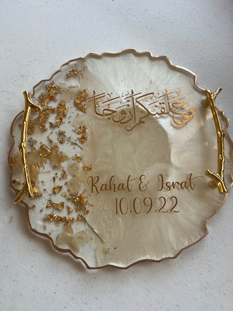 Round Custom Resin Ring Plate With Handles Nikkah Wedding - Etsy
