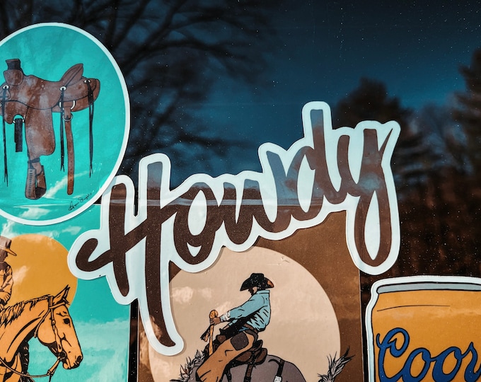 Howdy Western Decal Sticker // Tooled Leather / Cowhide / Serape - Etsy