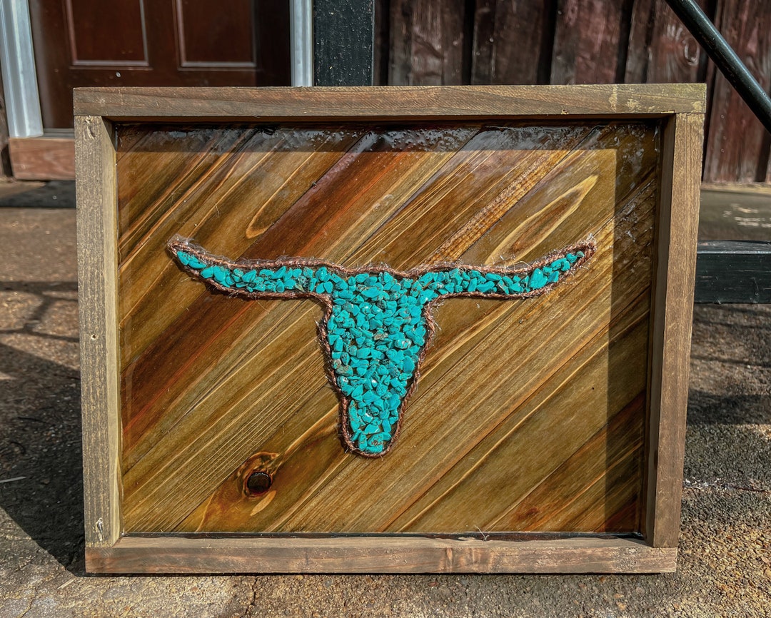 Turquoise Longhorn Wood Panel 12x16in Wall Hanging Decor - Etsy