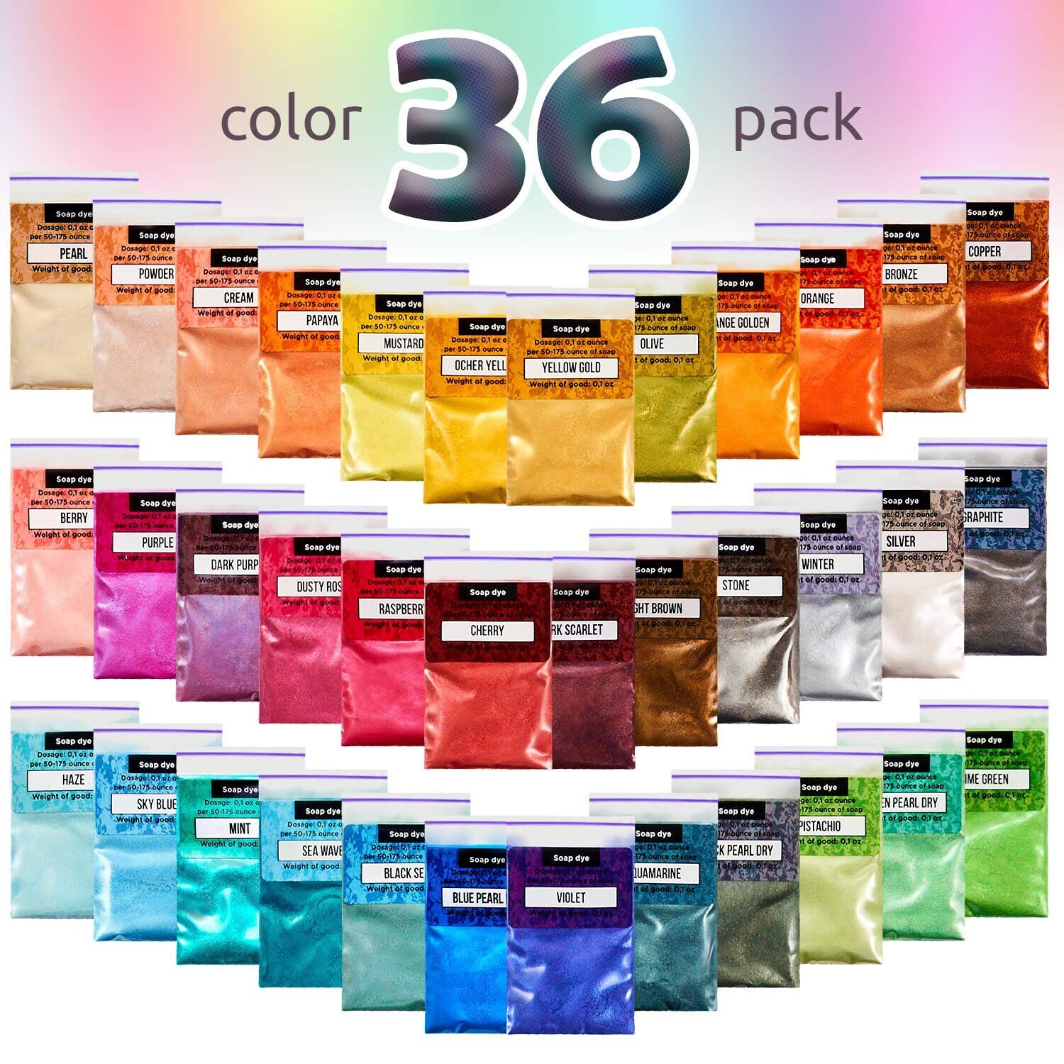 36 Colors Mica Pigment Powder Set Epoxy Pigment Powder - Etsy