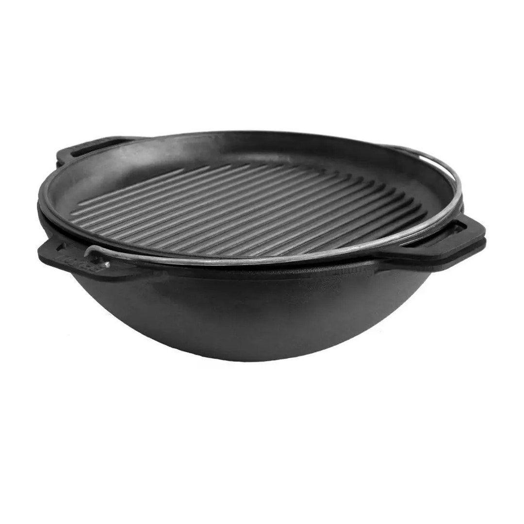 12 L Cast Iron Cauldron for Camp Fire Cooking With Lid Grill Frying Pan ...